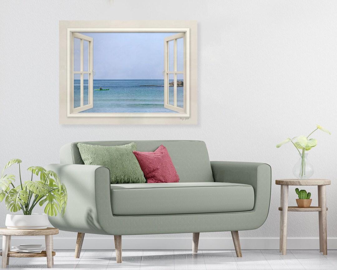 Mediterranean Serenity Window, Seascape Nautical Canvas Art, Beach ...