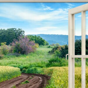 Window View Print on Canvas, Open Window Wall Art, Framed Fake Window ...
