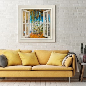 Window Picture View Printed on Canvas, 3D Open Window Wall Art Canvas ...