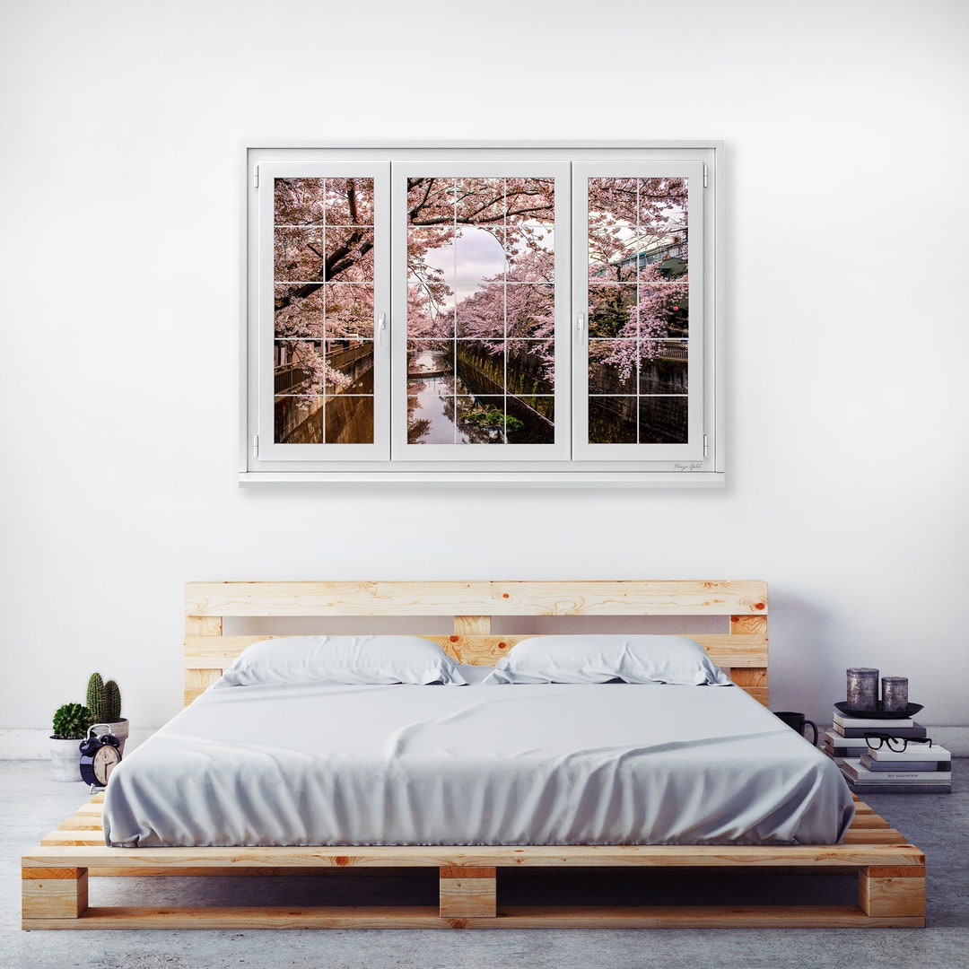 Tokyo Sakura Blossom Window View Canvas - Ethereal Floral Photography ...