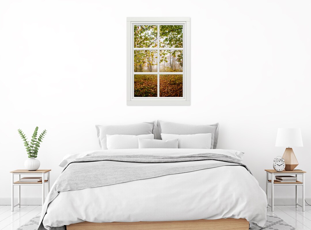 Nature Photography Scenery Printed on Canvas, Framed Window View Forest ...