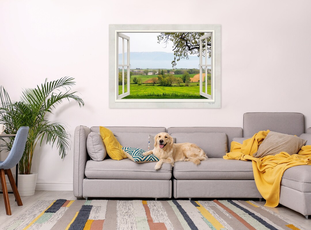 Green Countryside Window View Canvas Wall Art – Nature Landscape Décor ...
