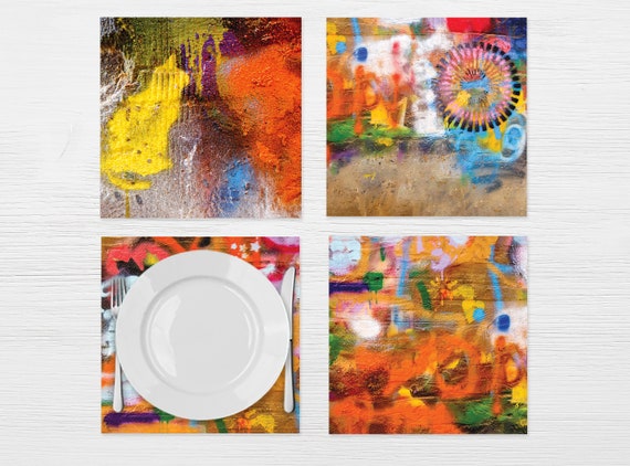 Abstract Art Print Placemats Vinyl Placemats Set of 4-12 | Etsy