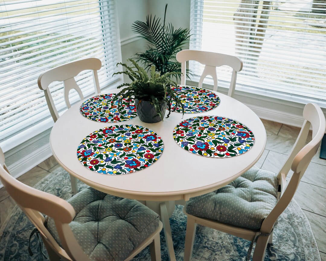 Round Vinyl Placemats Set - Floral Circle Table Mats - Unique Table ...