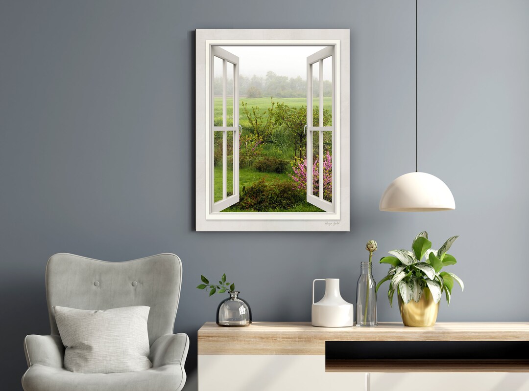 Tuscany Garden Window View Canvas Art Print, Large Open Window Canvas ...