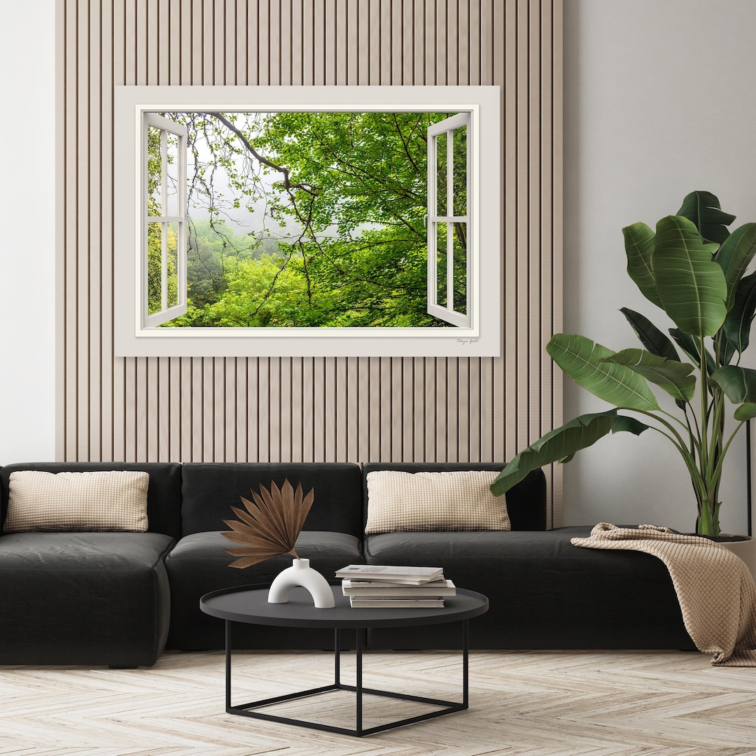 Green Forest View Through Open Window – Faux Window Canvas Wall Art - Etsy