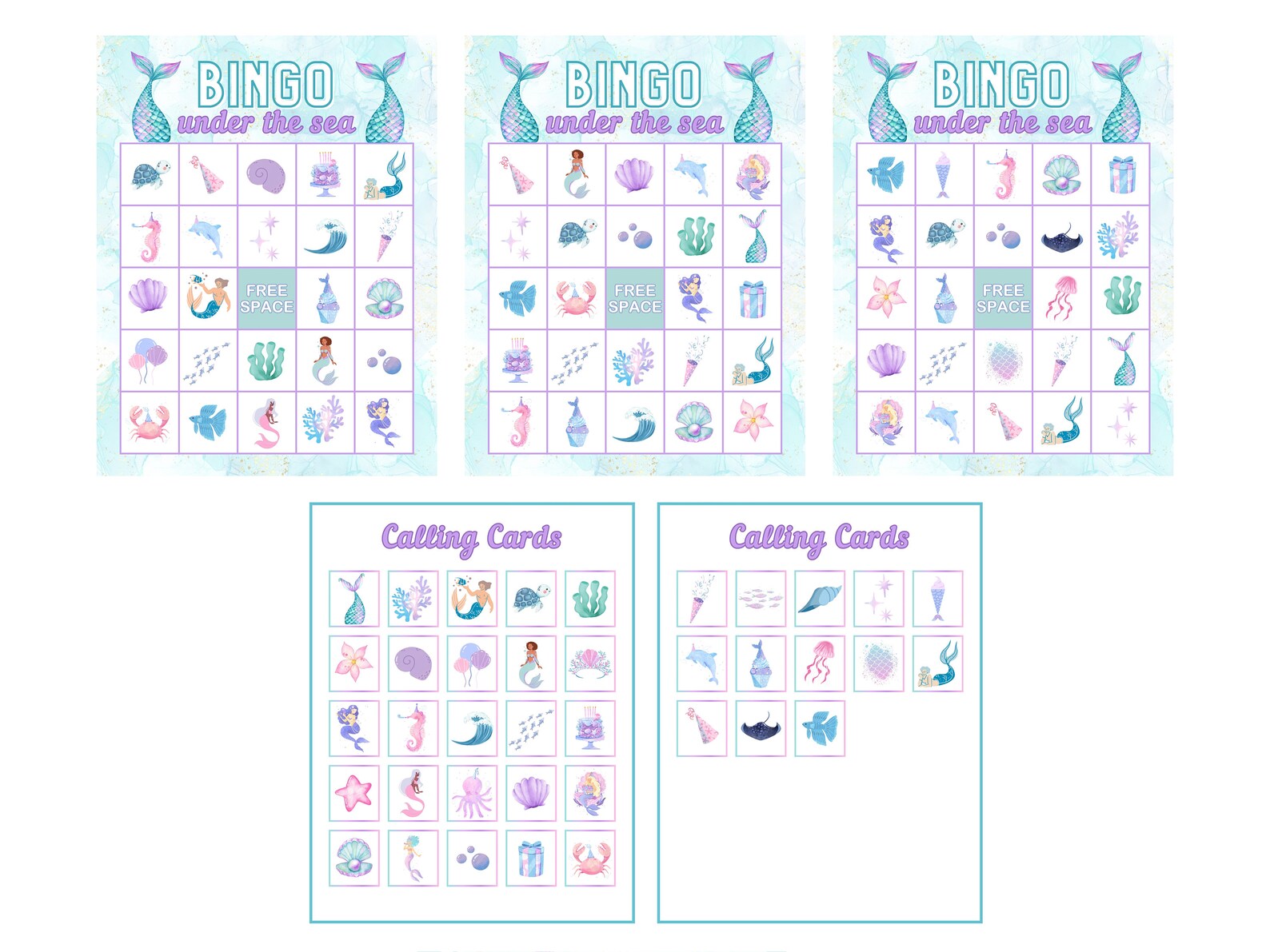 Mermaid BINGO- Under the Sea Themed BINGO Game- Digital Download- Print ...