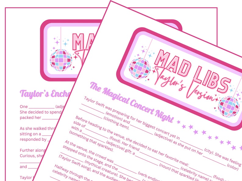 Taylor Swift Party Mad Libs - Etsy