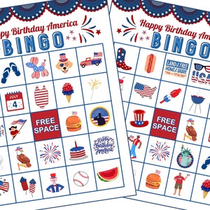 4th of July BINGO Game- Digital Download- Happy Birthday America ...