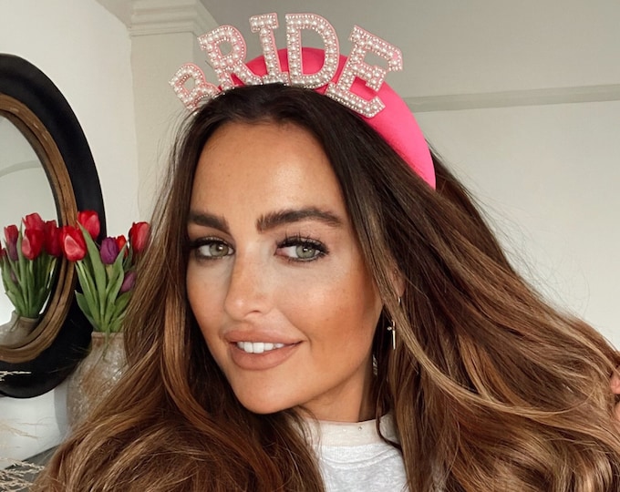 Bridal Bride to Be Hen Do Party Night Hot Pink Pearl Embellished ...