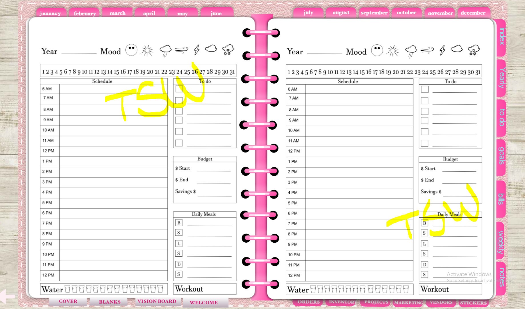 DAILY SHEET Digital Download PNG Printable Planner Digital Design ...