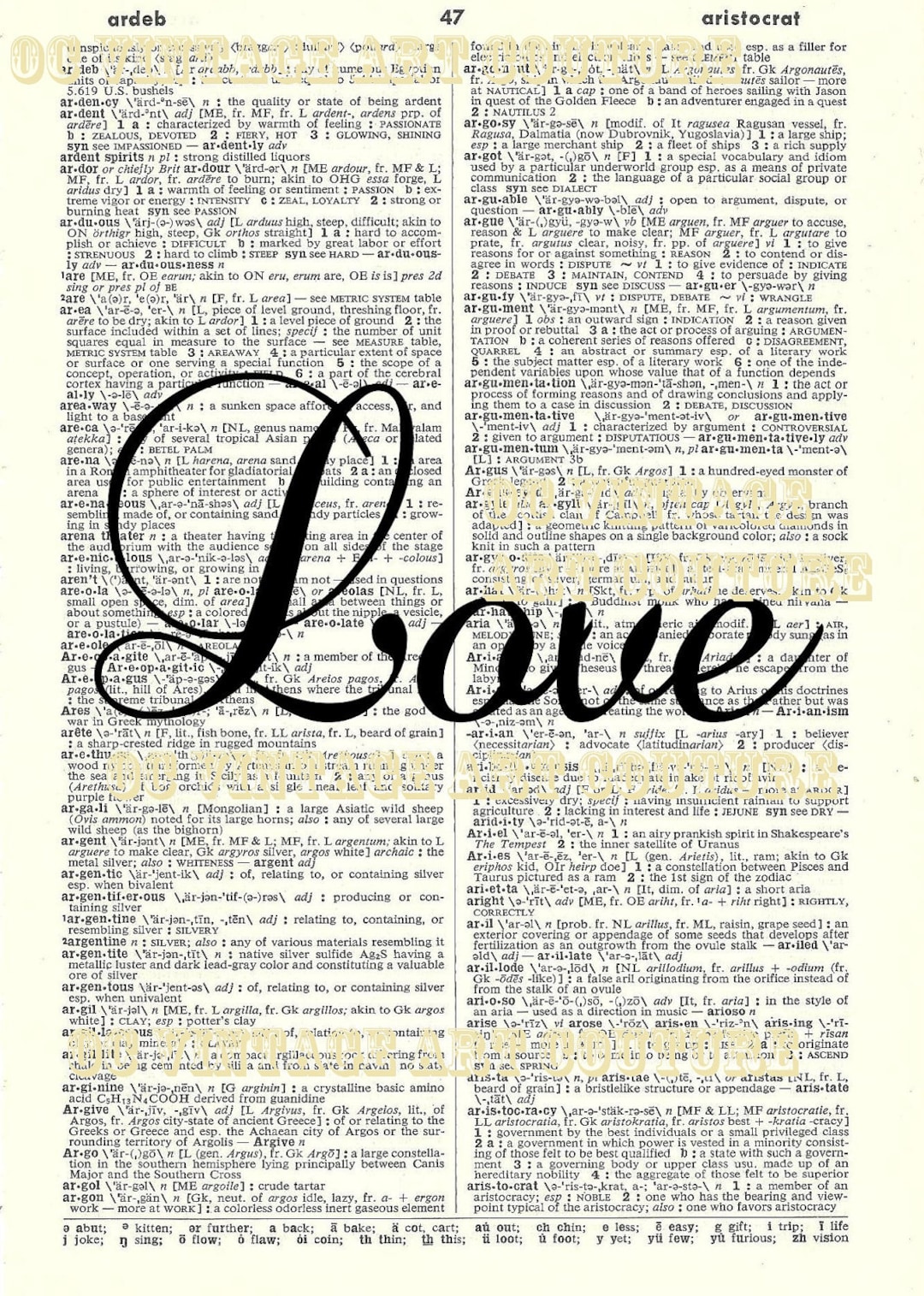 Love-instant Download Dictionary Page Design Art Print Wall Decor Page ...