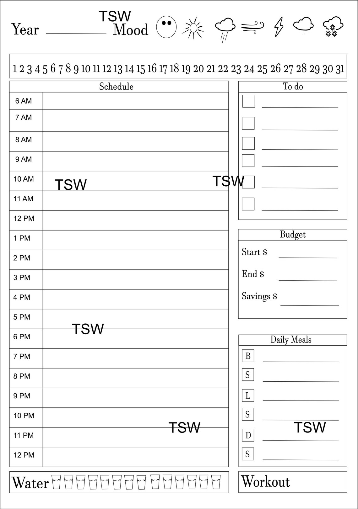 DAILY SHEET Digital Download PNG Printable Planner Digital Design ...