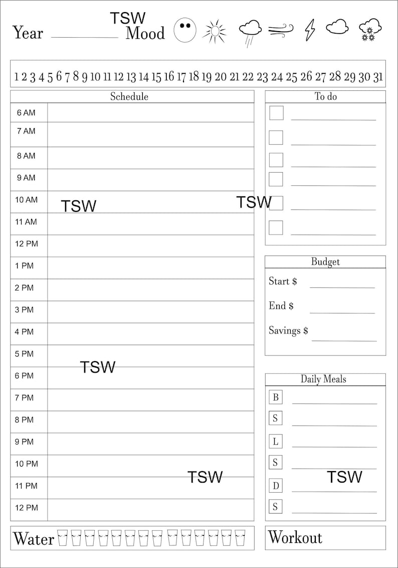 DAILY SHEET Digital Download PNG Printable Planner Digital | Etsy