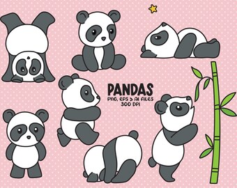 Kawaii Panda Clipart - Etsy