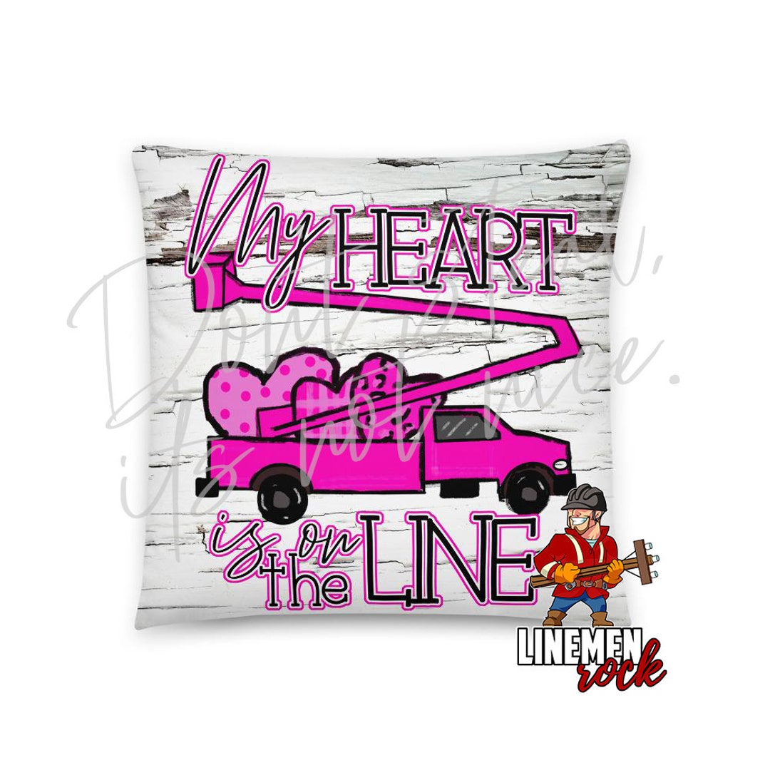 My Heart is on the Line Bucket Truck Valentine's Day Pillow Linelife ...
