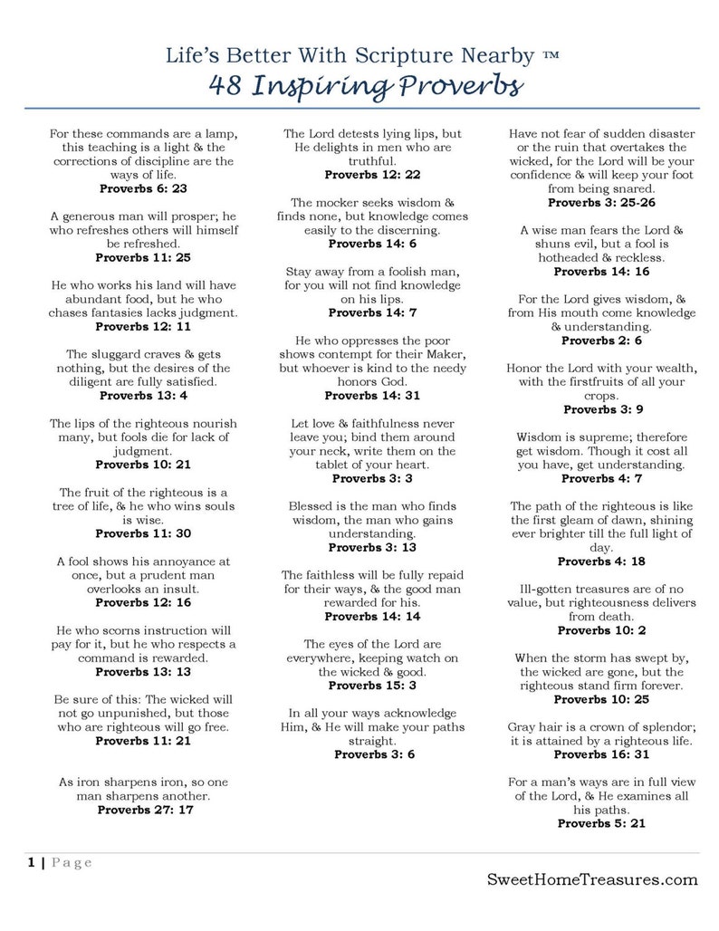 48 Proverbs Verses PRINTABLE famous proverbs Bible proverbs | Etsy