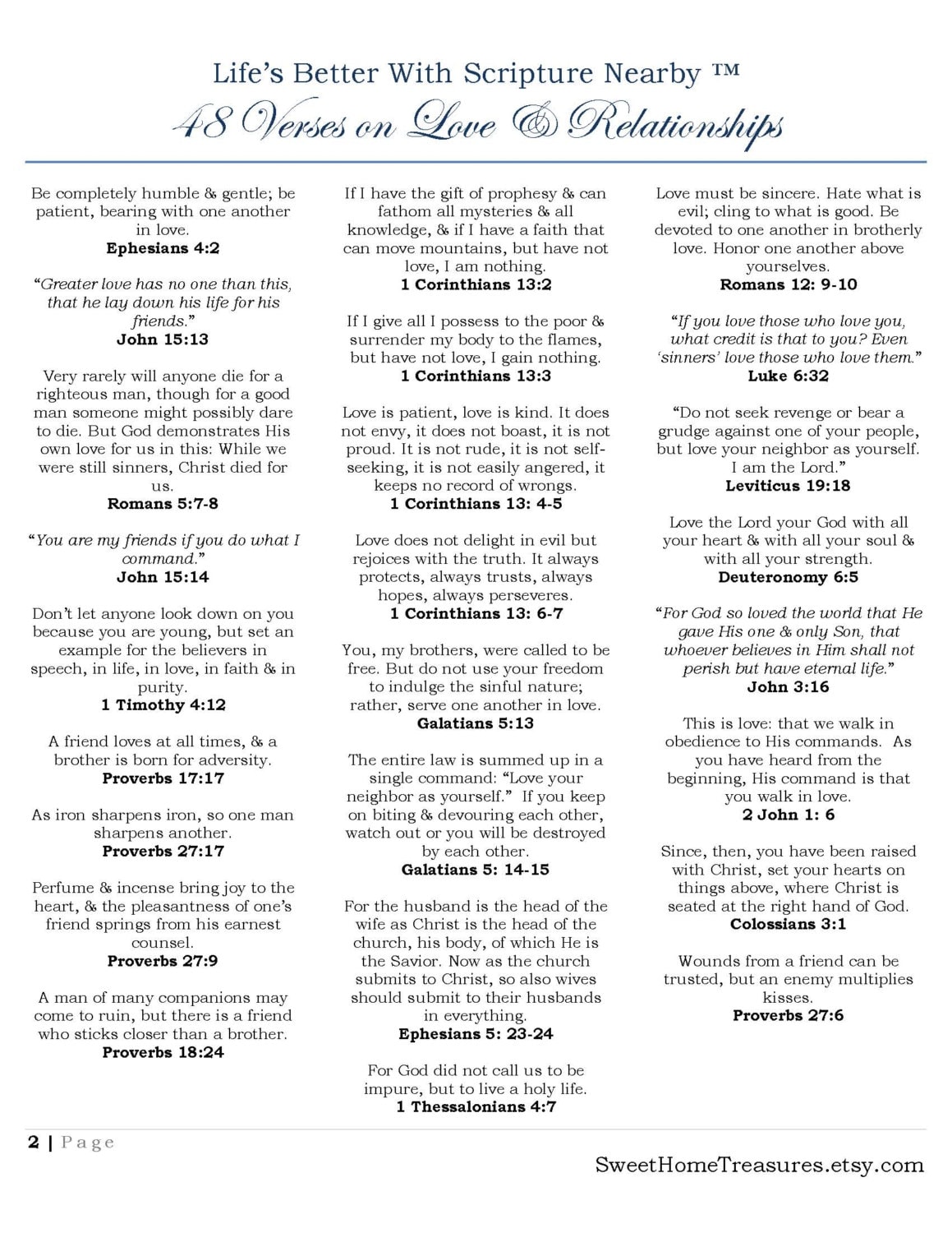 PRINTABLE Bible Verses about Love 48 Scriptures on love Bible | Etsy