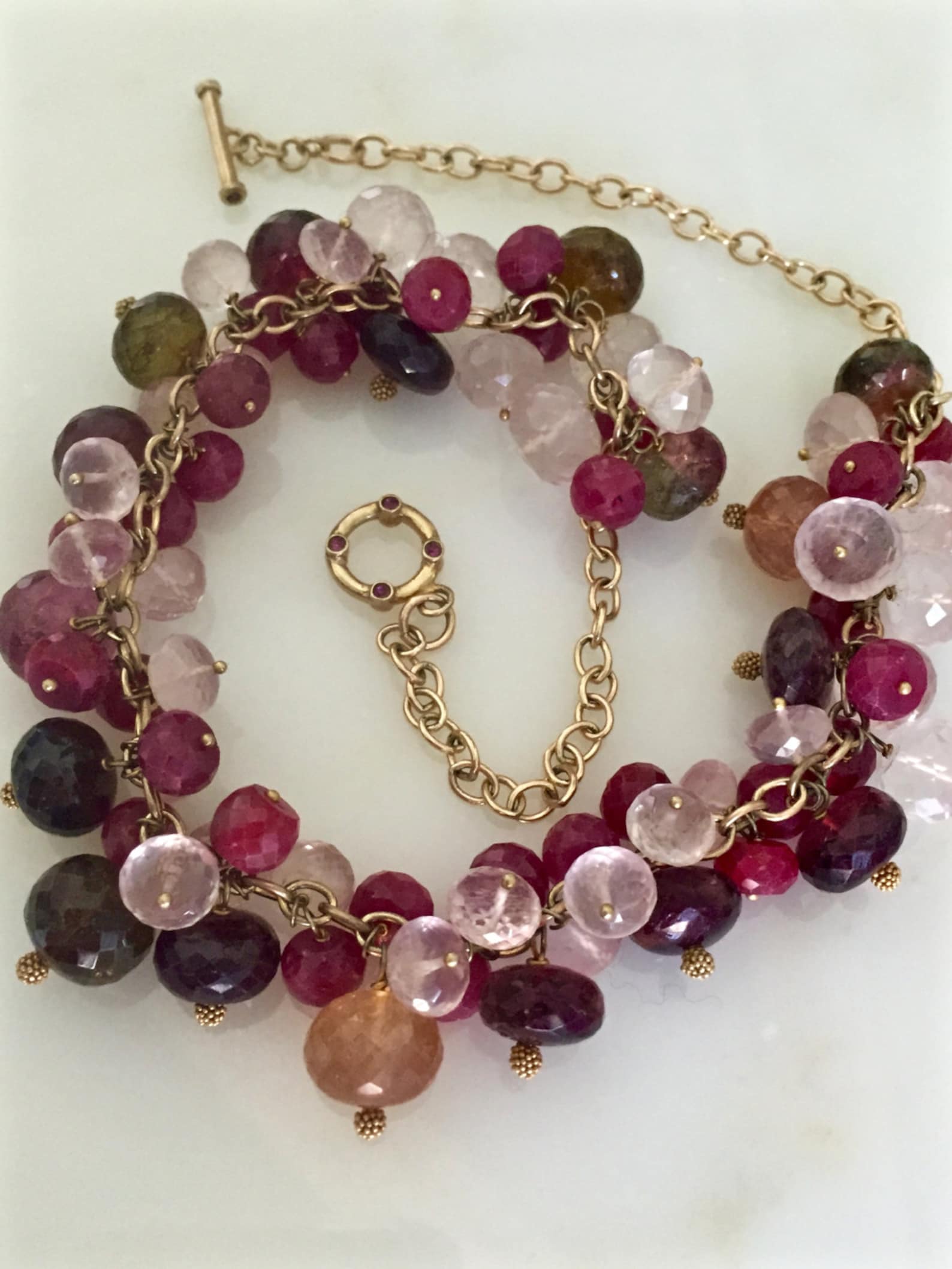 Tourmaline Ruby Statement Necklace, Ruby Rose Quartz Cluster Necklace ...