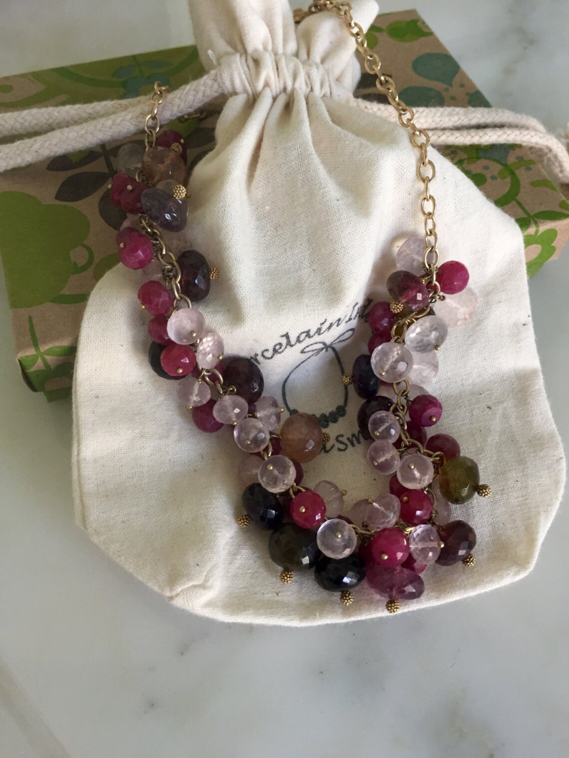 Tourmaline Ruby Statement Necklace, Ruby Rose Quartz Cluster Necklace ...