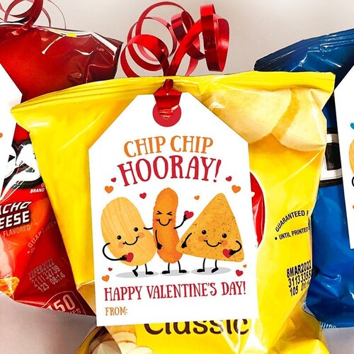 Valentine Chip Bag Tag Printable Pink Kids Valentines Cards - Etsy
