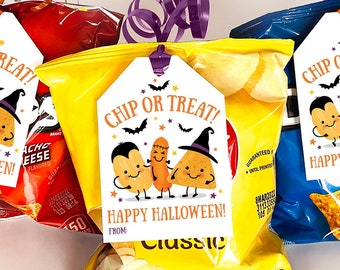 Printable Halloween Trick or Treat Tags Chip Tags Classroom Halloween ...