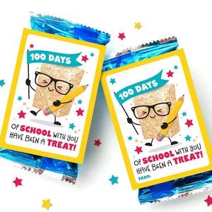 100 Days of School Printable Tag Crispy Rice Treats Classroom Gift for ...