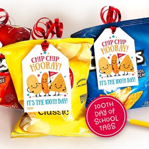 100 Days of School Printable Tag Classroom Snack Tag Chip Bag Tags Gift ...