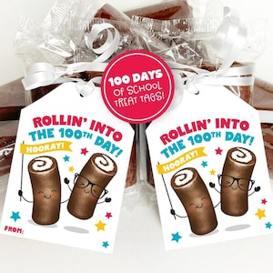 100 Days of School Printable Treat Tag Swiss Cake Roll Classroom Gift ...