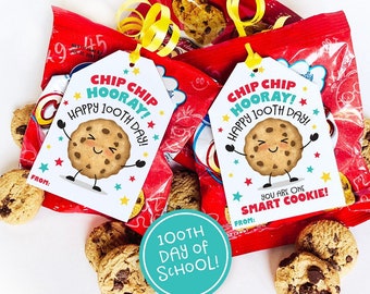 Printable 100th Day of School Cookie Tags, Classroom Happy 100 Days of ...