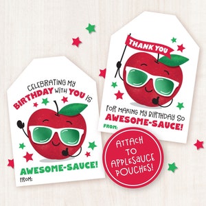 Printable Birthday Treat Tag Classroom Treat Bag Tag Applesauce Pouch ...