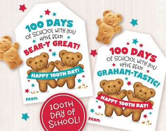Printable 100 Days of School Tags 100th Day Printable Teddy Bear ...