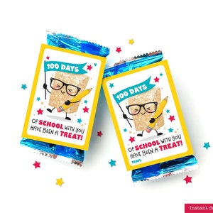 100 Days of School Printable Tag Crispy Rice Treats Classroom Gift for ...