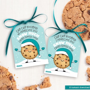 Printable Holiday Cookie Tags Christmas Gift Tags Chocolate Chip Cookie ...