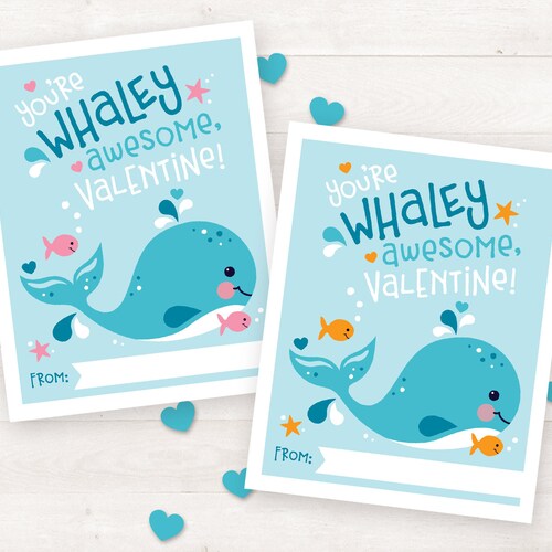 PRINTABLE Valentine Cards Kids Whale Valentines Classroom - Etsy