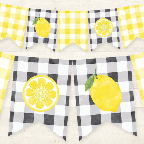 Lemon Banner PRINTABLE Lemonade Birthday Banner Buffalo Plaid - Etsy