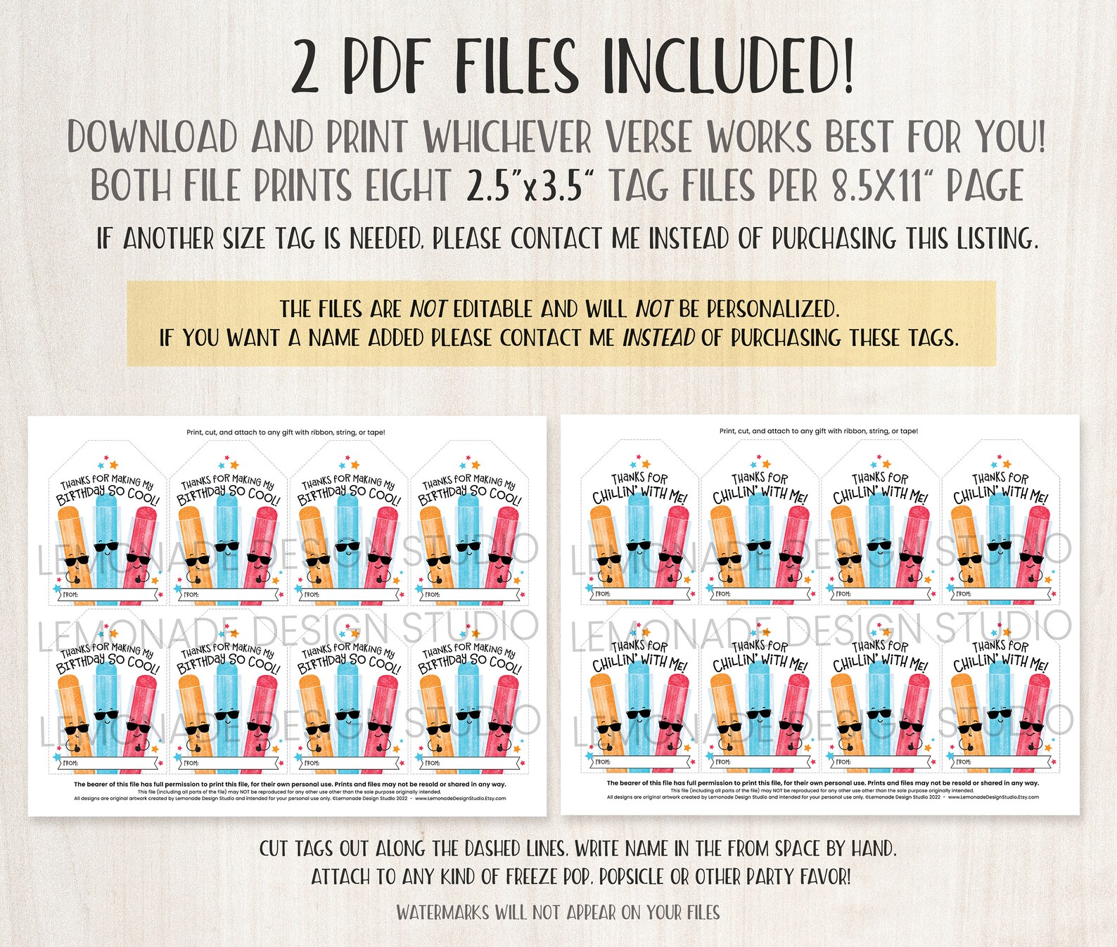 Printable Freeze Pop Tag Birthday Favor Treat Tag Summer - Etsy