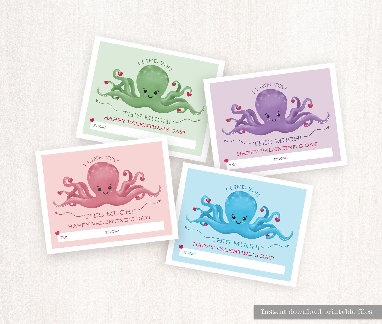 PRINTABLE Cute Valentine's Cards for Kids Octopus - Etsy