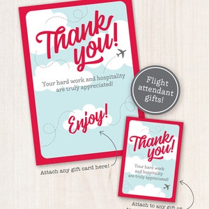 Flight Attendant Thank You Gift Card Holder Gift Tags Printable ...