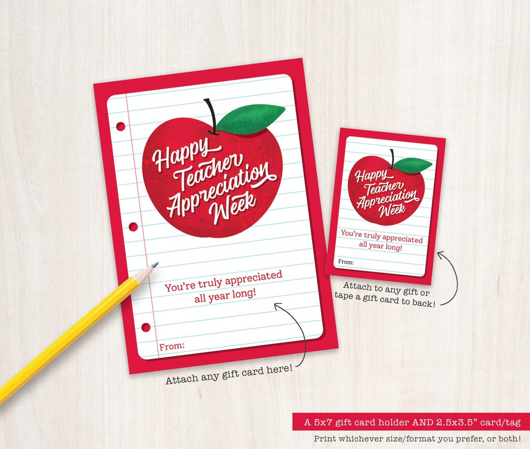 Happy Teacher Appreciation Week Gift Printable Thank You Gift Card ...