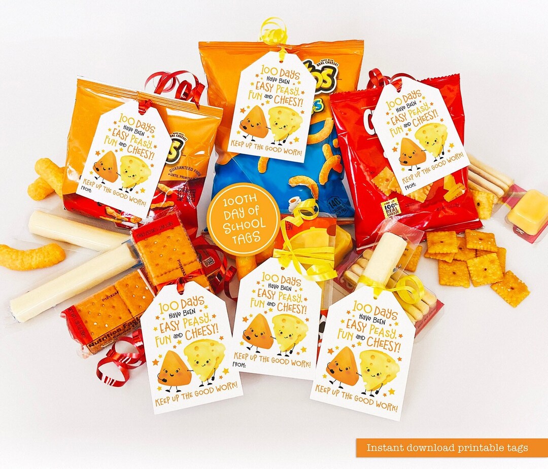 Printable 100th Day of School Tags for Students Snack Tag Classroom ...