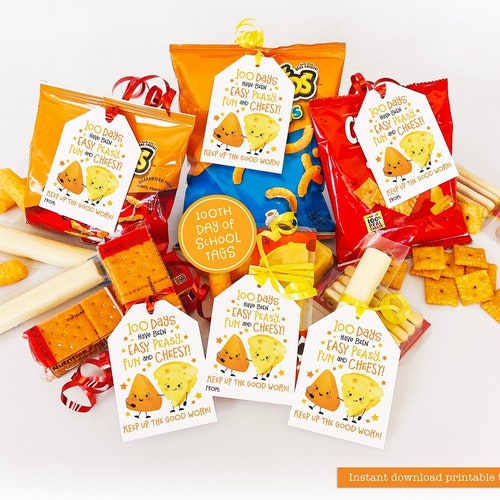 Printable 100th Day of School Tags for Students Snack Back - Etsy