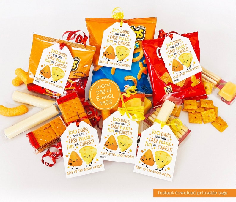 Printable 100th Day of School Tags for Students Snack Tag - Etsy