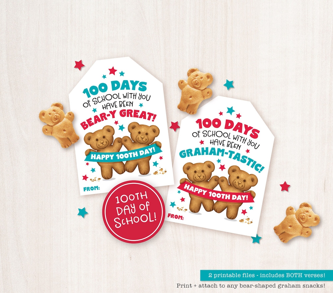 Printable 100 Days of School Tags 100th Day Printable Teddy Bear ...