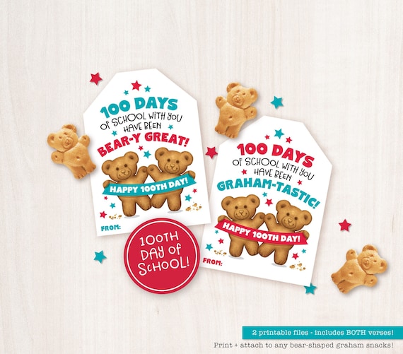 Printable 100 Days of School Tags 100th Day Printable Teddy Bear ...