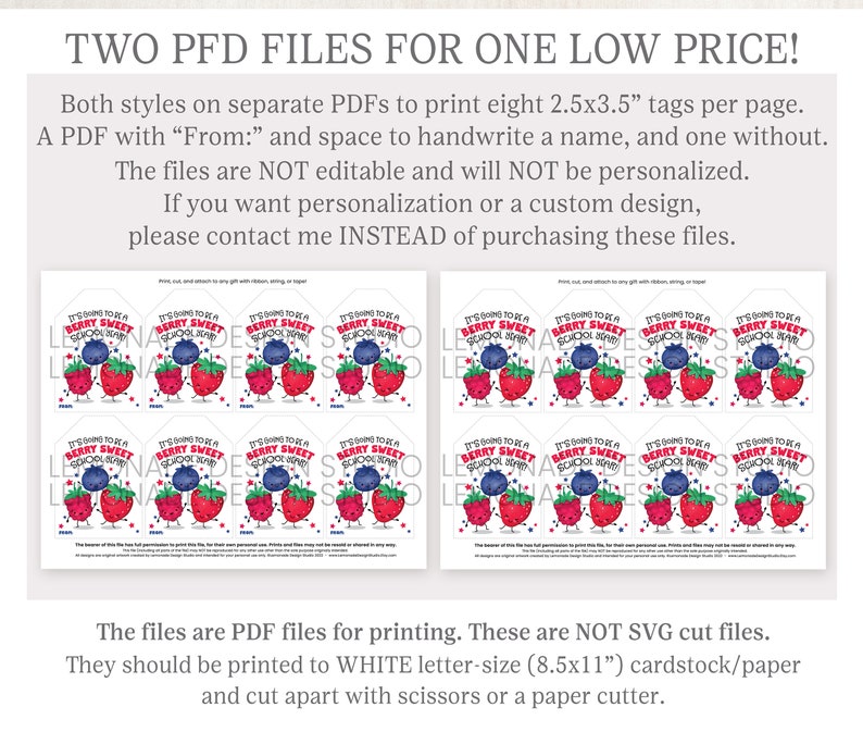 Printable First Day of School Classroom Treat Tag Berry Fruit Snacks ...