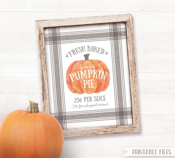 PRINTABLE Pumpkin Pie Sign Farmhouse Fall Decor Grey Grainsack Stripe ...