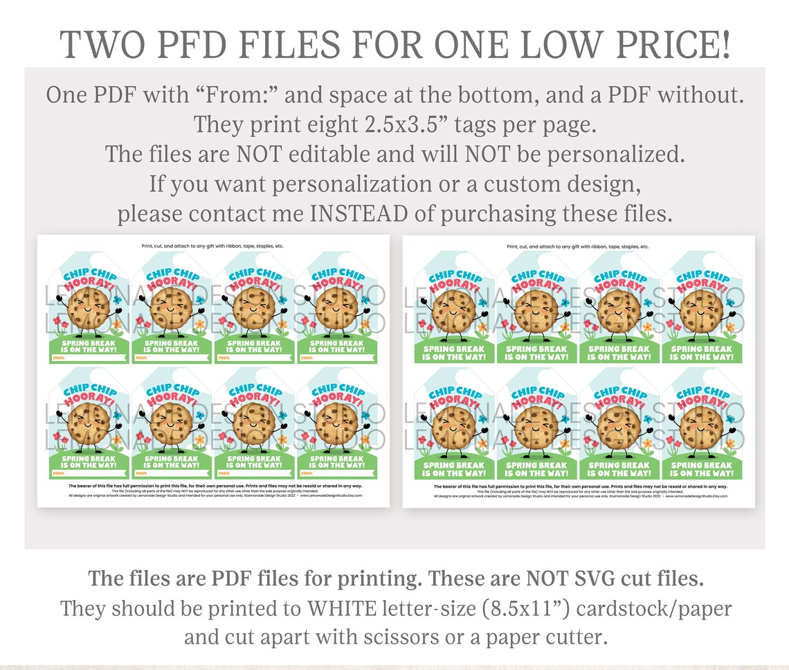 Printable Spring Break Treat Tags Chip Hooray Cookie Tag - Etsy
