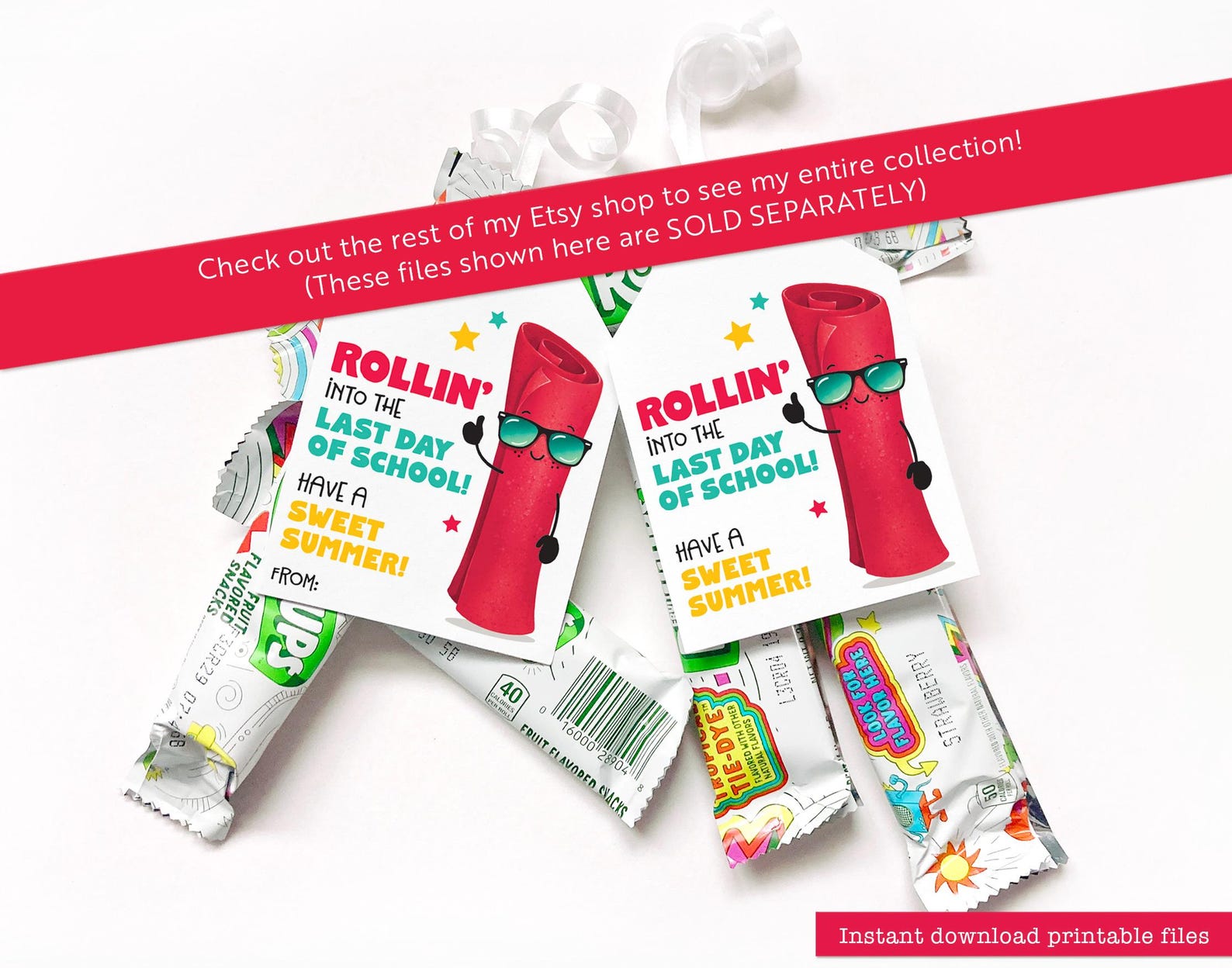 Spring Break Treat Printable Treat Tag Roll up Fruit Snack Tags ...