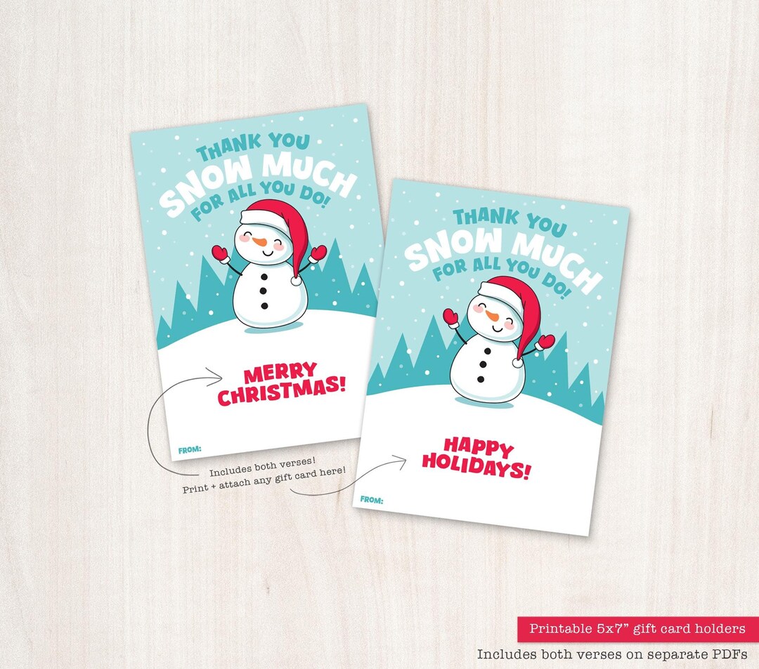 PRINTABLE Holiday Gift Card Holder Thank You Snow Much Christmas Gift ...